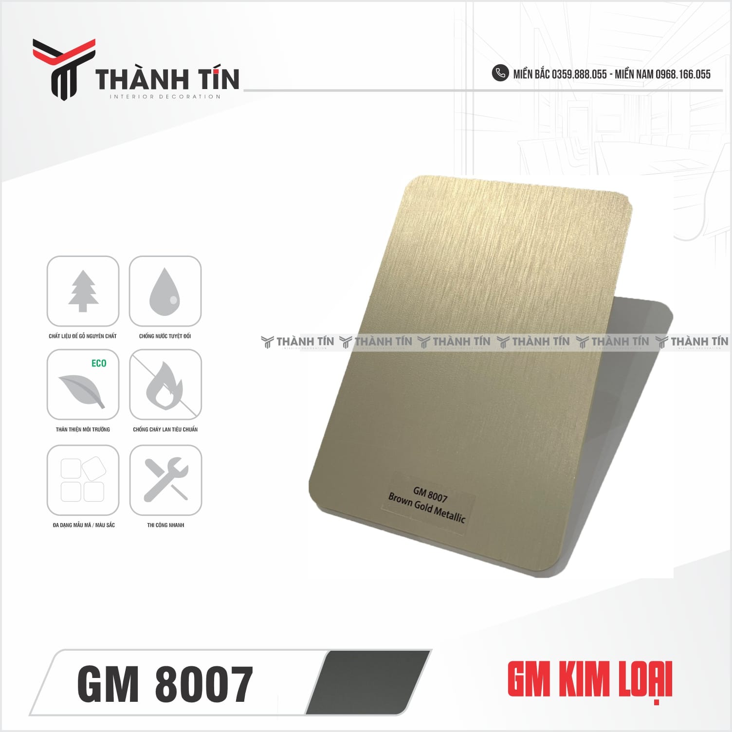 Tấm ốp sợi tre vân kim loại Thành Tín GM 8007